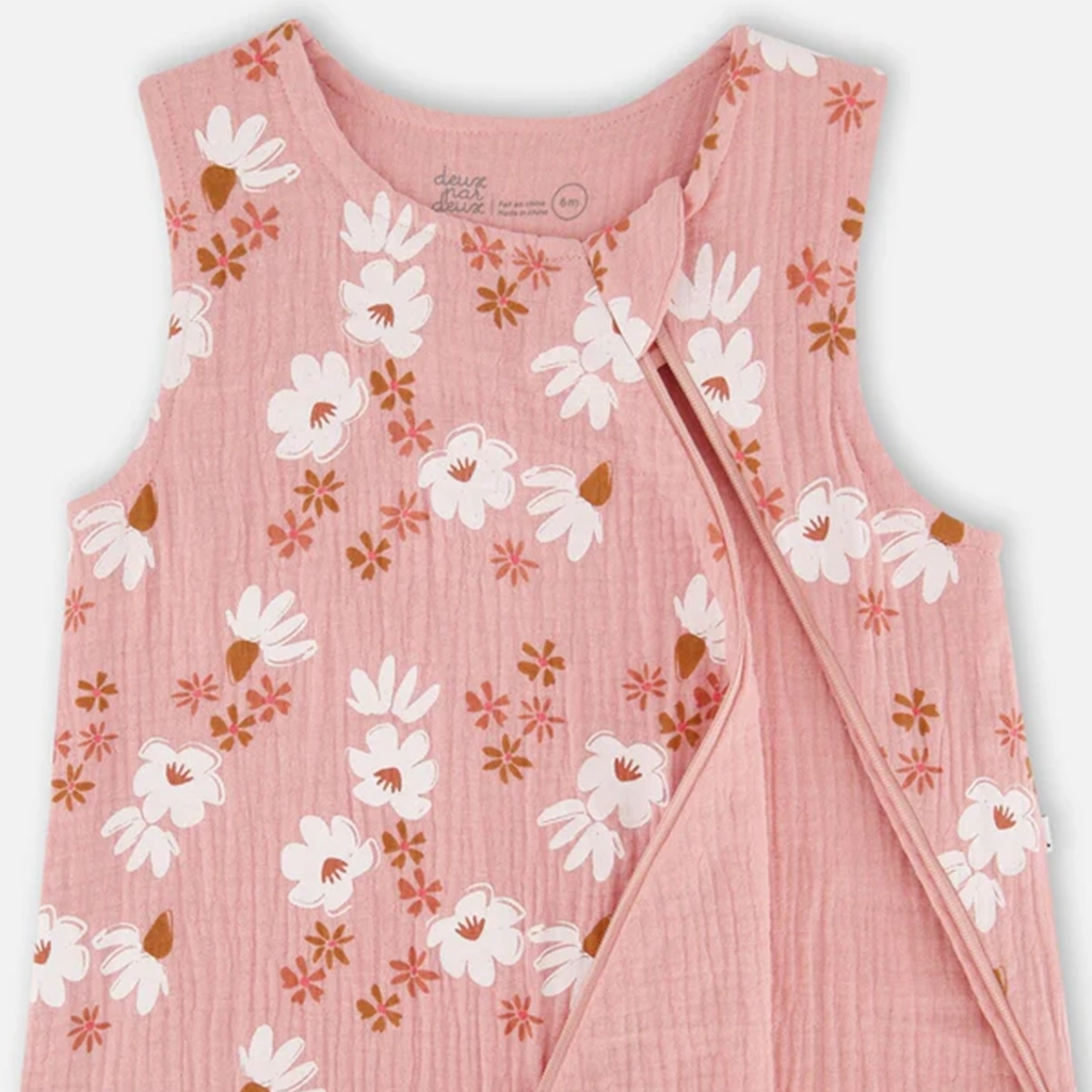 Deux - Dormeuse en mousseline - Rose à fleurs blanches | Sauterelles et Coccinelles